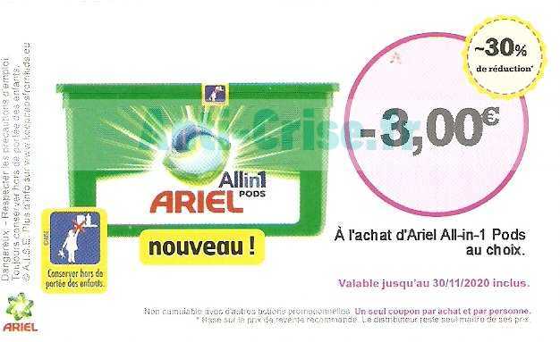 Anti-crise.fr | Ariel : 3 € de réduction jusqu’au 30/11/2020 (Bon de ...