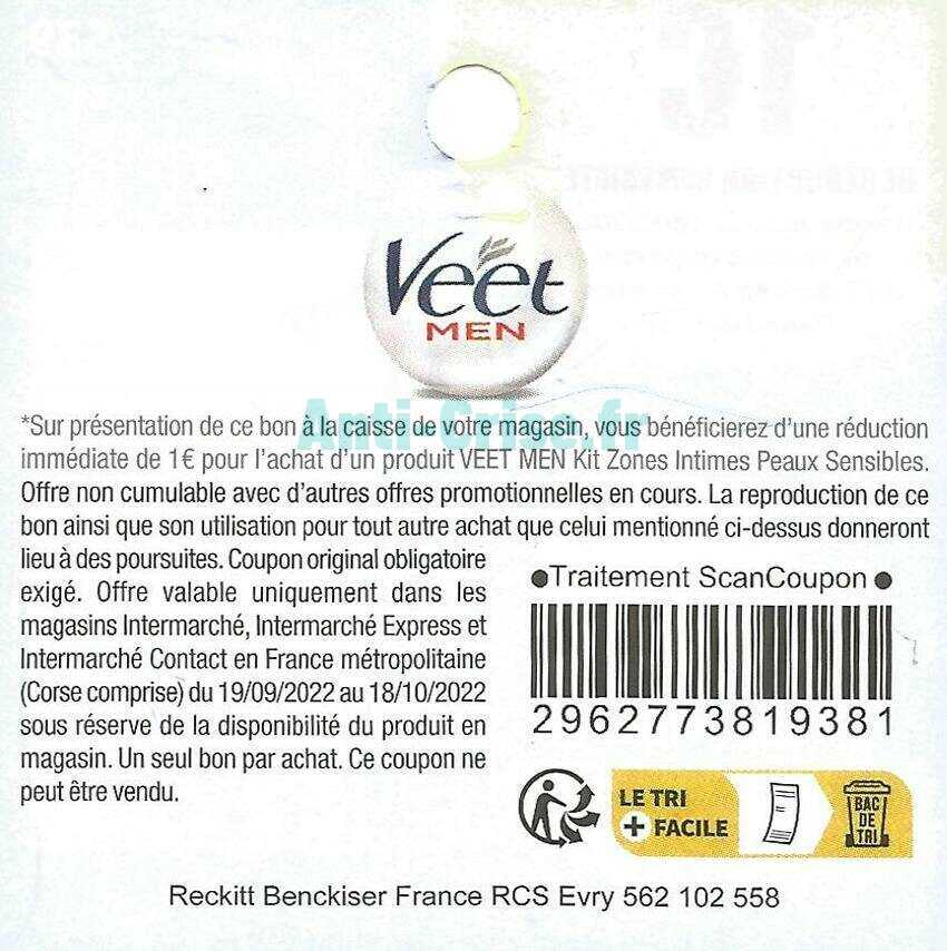 Anti-crise.fr | Veet : 1 € de réduction jusqu’au 18/10/2022 (Bon de ...